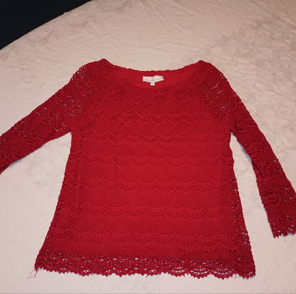 Talbots | Tops | Red Lace Blouse | Poshmark